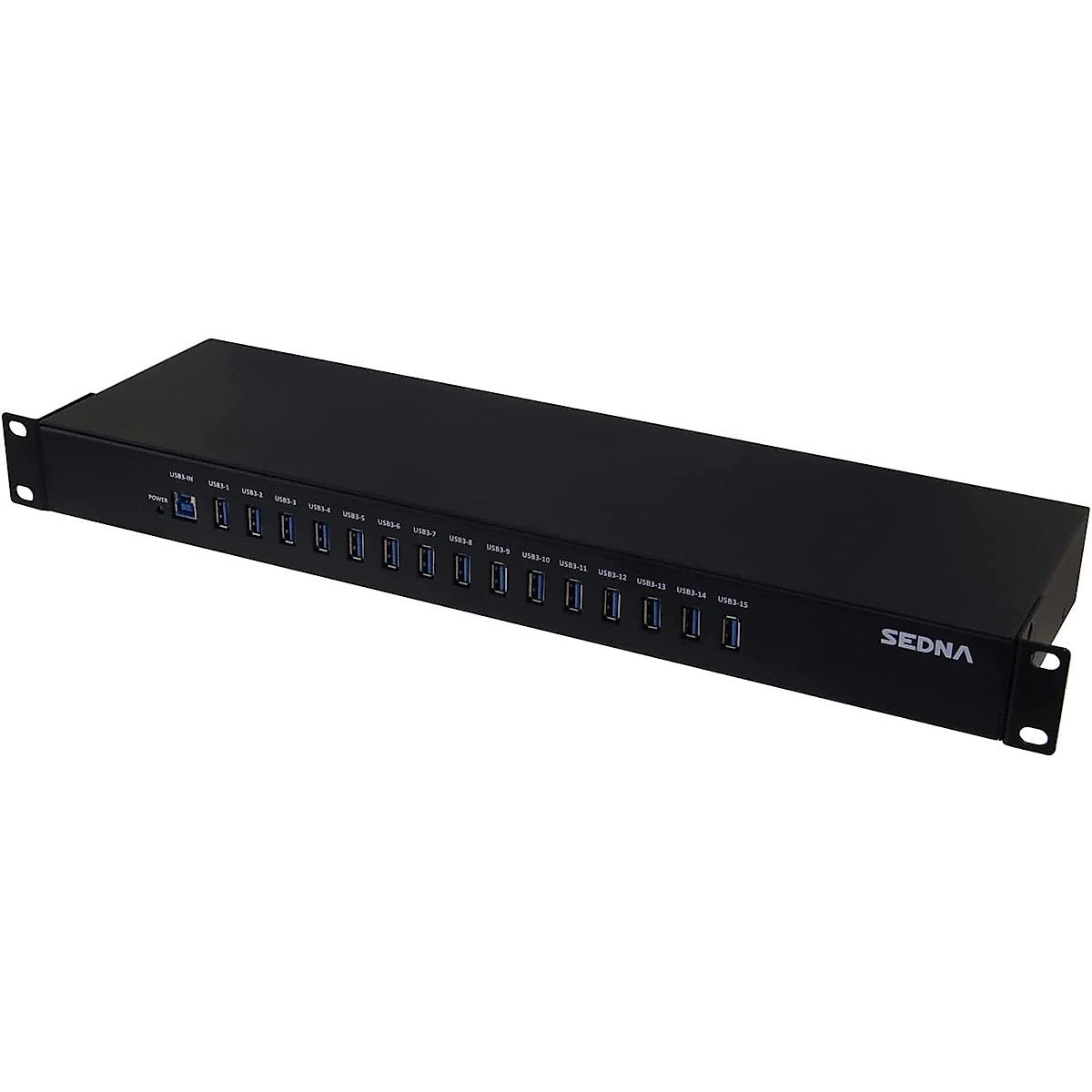 SEDNA - 15 Port USB 3.1 Gen I Hub ( 5Gbps ) - 19 Inch 1U Rack Mount ( 5V10A AC/DC Adapter ), Black