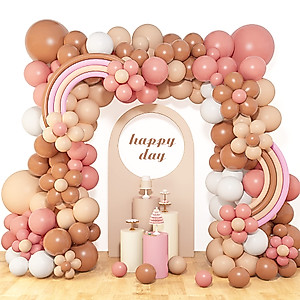 Boho Daisy Flower Balloon Garland Arch Kit, Dusty Pink Nude Blush Brown Long Twisting Balloons for Two Groovy Engagement Anniversary Girls Baby Shower Birthday Rainbow Bridal Party Decorations
