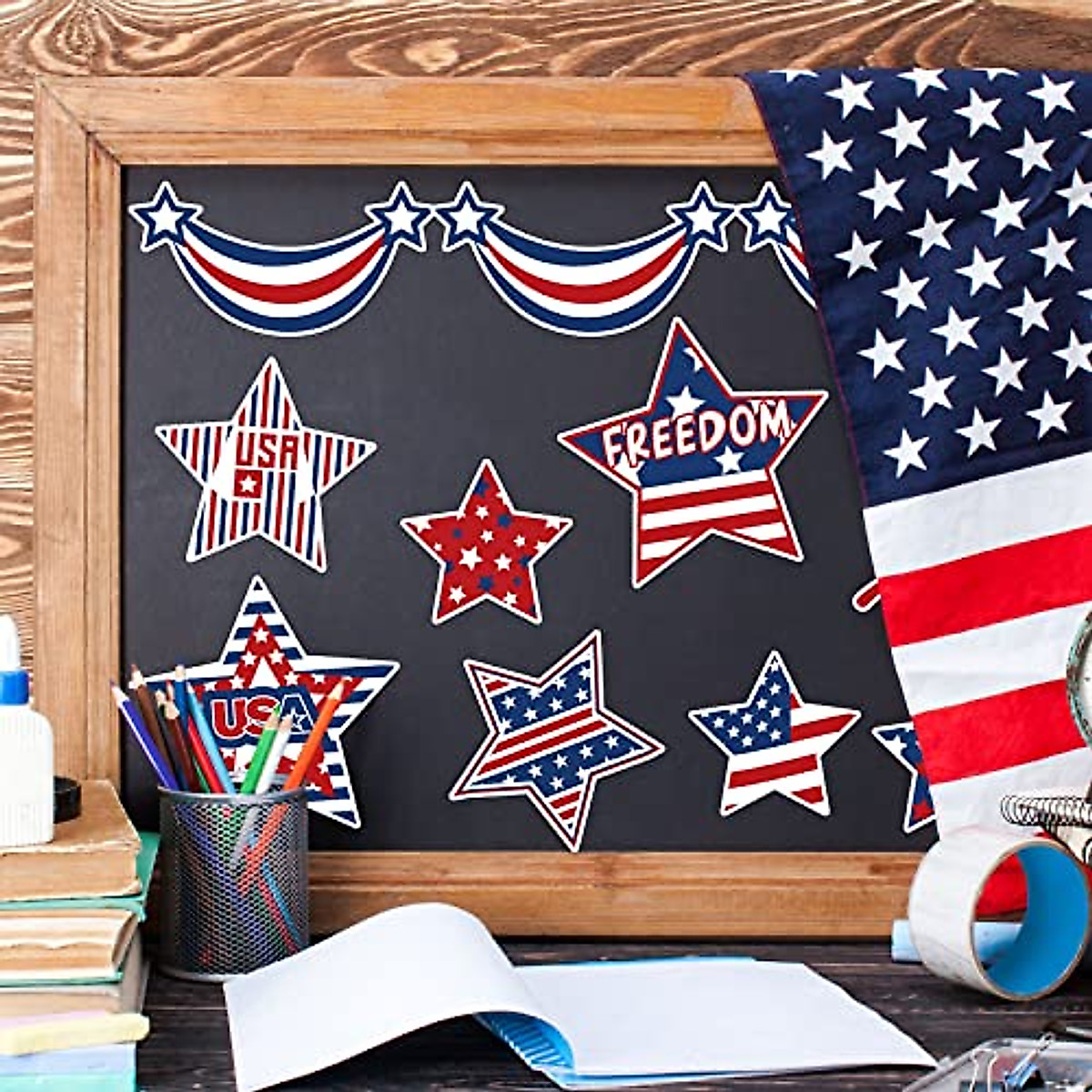Whaline 24Pcs Patriotic Refrigerator Magnets 4th of July Stars Fireworks Refrigerator Magnetic Stickers Stars and Stripes Magnetic Decals for Independence Day Fridge Metal Door Cabinets Mailbox Decor
