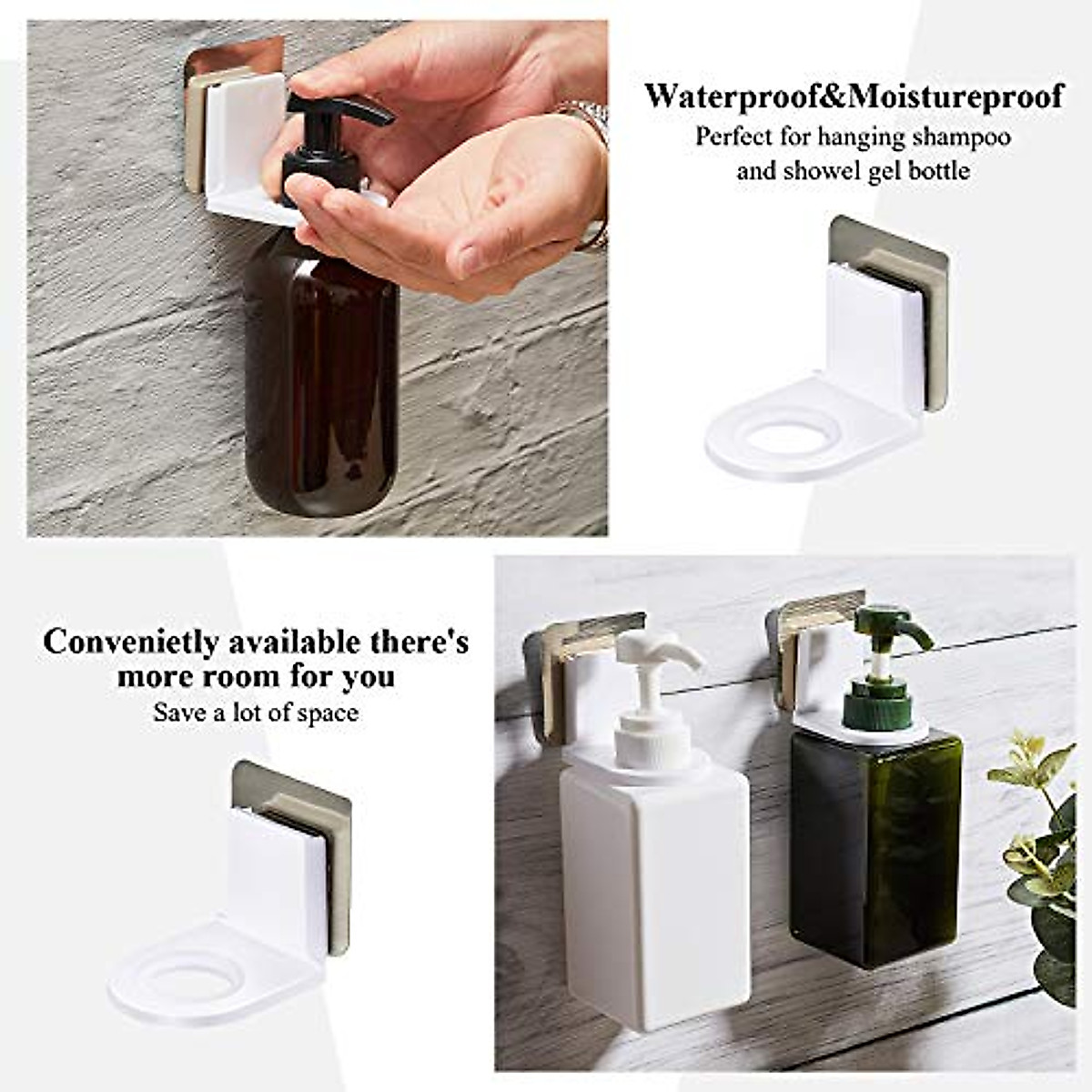 Shower Gel Bottle Rack Hook Self Adhesive Wall Mounted Shampoo Holder Hook Shower Gel Bottle Rack Hanger Liquid Soap Shower Holder for Wall Kitchen Bathroom Toilet (6 Pieces)
