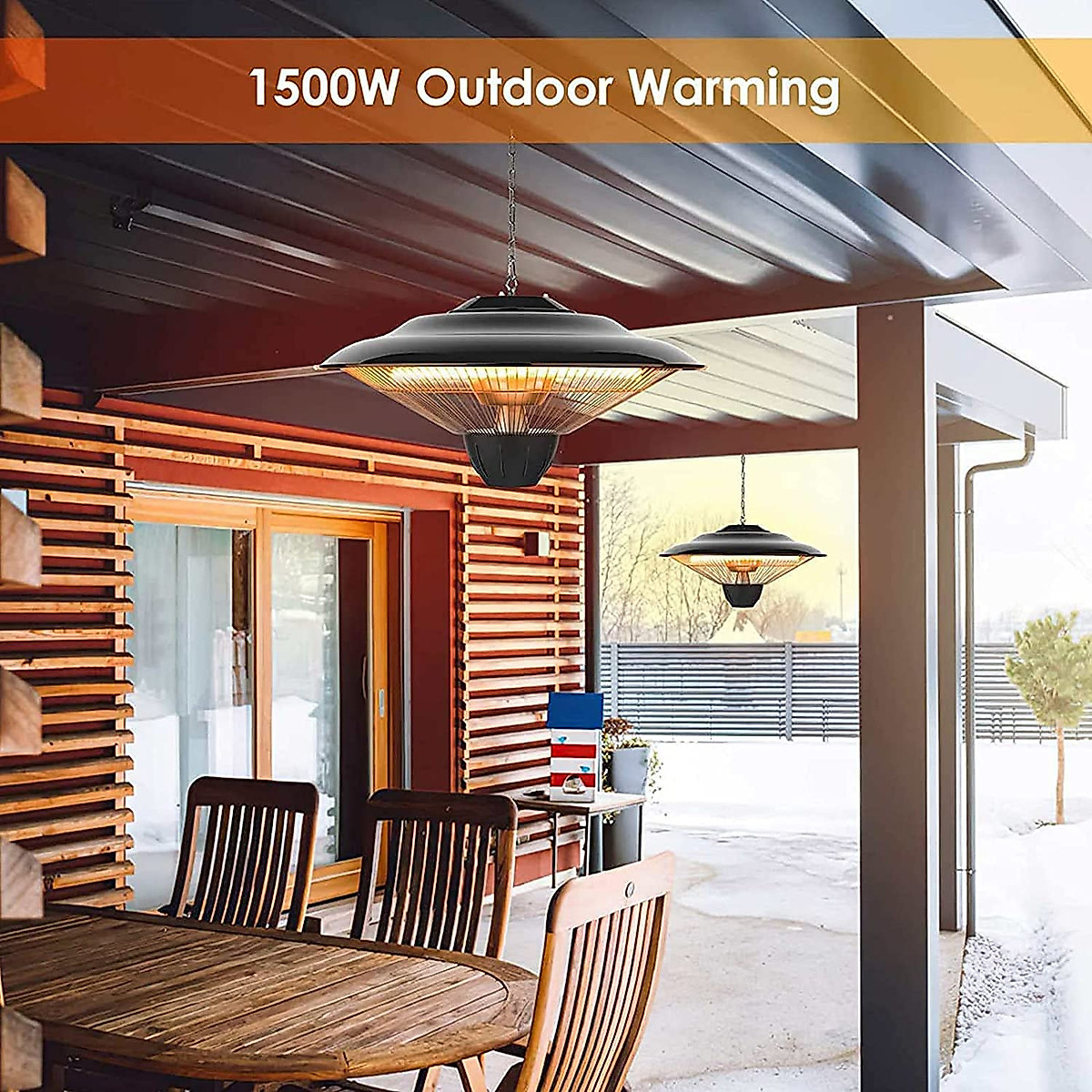 Hanging Patio Heater, 600W-1500W Waterproof Outdoor/Indoor Electric infrared Hanging Heater, Infrared Patio Heater, for Balcony Patio Courtyard Garage
