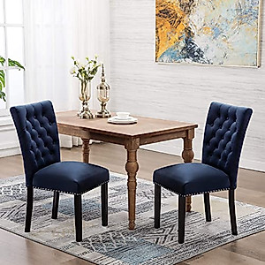adochr Velvet Parsons Upholstered Dining Chair, Accent Chairs Dining Room Chairs Set of 2(Blue)