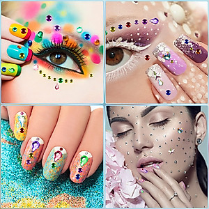 10 Sheets Face Gems Face Rhinestones Mermaid Jewels Rave Eyes Face Body Temporary Tattoos Stickers Glitter Crystal Tears Gem Stones Stickers for Festival Party (Rainbow Style)