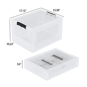Haodehen 30 L Clear Plastic Collapsible Storage Boxes, 4 Pack Stackable Storage Bins, Folding Crate with Lids