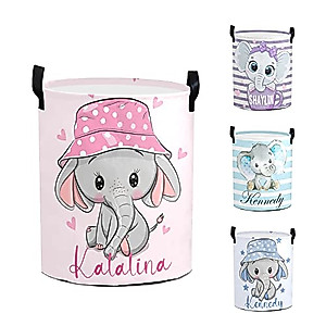 Personalized Baby Laundry Basket for Boys Girls Custom Laundry Hamper with Handle Collapsible Organizer Storage Bathroom Living Room Bedroom Decor (Baby elephant)