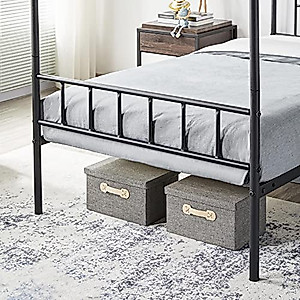 Yaheetech Metal Canopy Platform Bed Frame Four-Poster Canopied Bed Mattress Foundation with Headboard and Footboard Sturdy Slatted Structure No Box Spring Needed Easy Assembly Twin Black