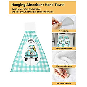 ZFUNCING Hand Tie Towel Set of 2,Teal Farm Truck Daisy Floral Gingham Check Hanging Kitchen Towels with Loop, Absorbent Tea Bar Dish Towel Fast Drying Towels for Bathroom,Pastoral Sunflower
