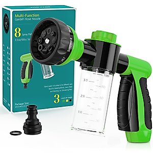 Garden Hose Nozzle, High Pressure Spray Gun Nozzle, 8 Spray Patterns for Watering Plants, Lawn, Patio, Cleaning, Showering Pet with 3.5oz/100cc Soap Dispenser Bottle