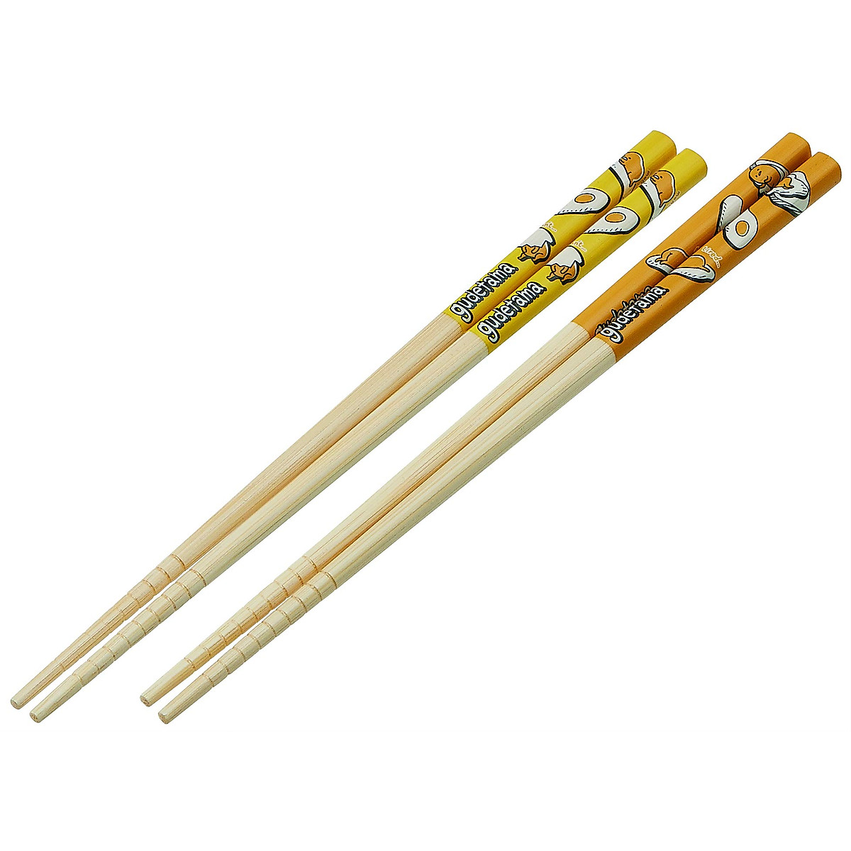 Skater Sanrio Gudetama Bamboo Chopsticks, 2pcs Set- - Anti-Slip Grip for Ease of Use - Authentic Japanese Design - Lightweight, Durable and Convenient (Yellow/Yellow)