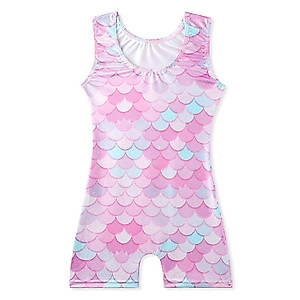 EQSJIU 2 Packs Leotard for Girls Gymnastics Mermaid Butterfly Sparkle Biketards with Shorts Kids Sleeveless Unitard One-Piece Dancewear 4t 5t 4-5t