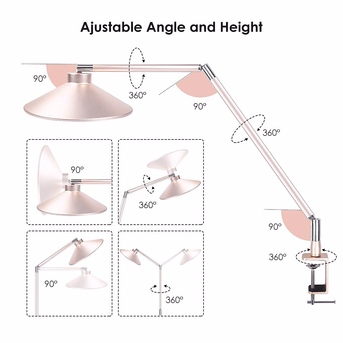 Wellwerks Swing Arm Desk Lamp, 12W Eye-Caring LED Desk Lamp with Clamp, Dimmable Desk Light with Timer and Memory Function, 3 Color Modes, Modern Architect Table Lamp for Task Study (Pink)