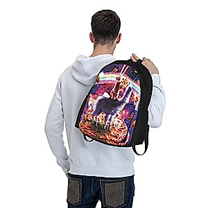 ayvcxui Laser Eyes Pizza Outer Space Cat Riding on Llama Galaxy Backpack Unisex Double Shoulder Bag Adjustable Shoulder Stra Large Capacity Laptop Bagpack 16.5×12.6×5.5in