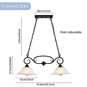 SHENGQINGTOP 32.5" Traditional Kitchen Island Lights with Alabaster Glass Shade & Chain, 2-Light Dining Room Lighting Fixtures Hanging, Vintage Farmhouse Pendant Lighting, Matte Black Finish