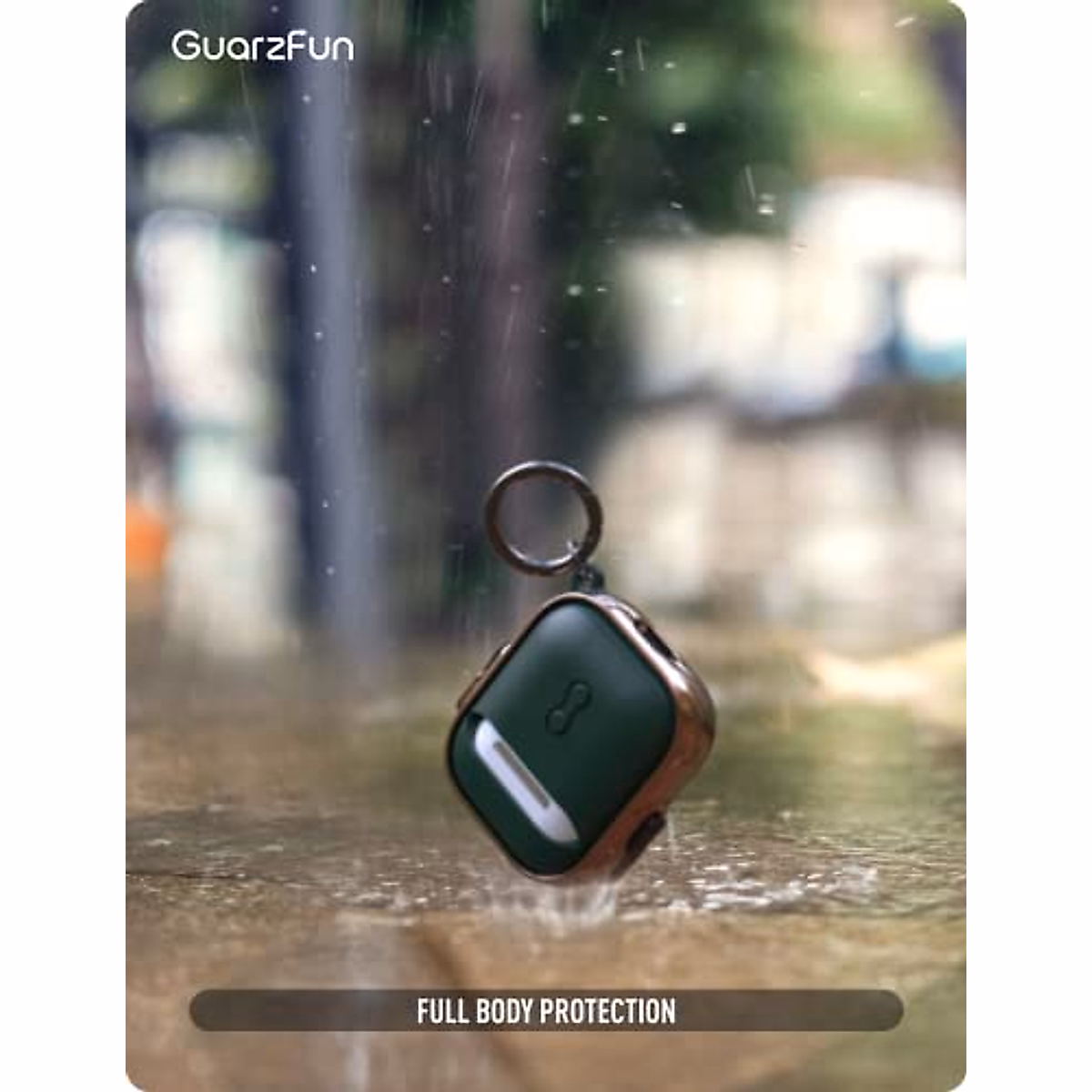 GuarzFun case for AirPods 1st & 2nd Case, Secure Lock Airpod case with Lock lid Keychain Clip, Full Body Hybrid Material Protective Cover for Men Women (Rose Golden + Green)