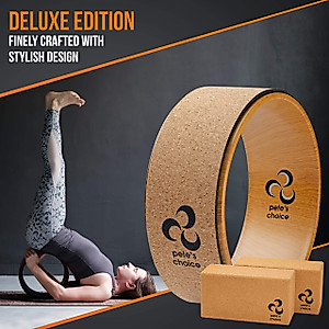 Cork Yoga Wheel, Cork Yoga Blocks - Extra Firm High Density Yoga Bricks I Natural & Eco-Friendly. Bonus eBook & Free Yoga Strap
