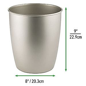 mDesign Small Steel Round Trash Can Bucket - 1.5 Gallon Wastebasket, Garbage Container Bin for Bathroom, Powder Room, Bedroom, Kitchen, Home Office - Hamill Collection - 2 Pack - Satin