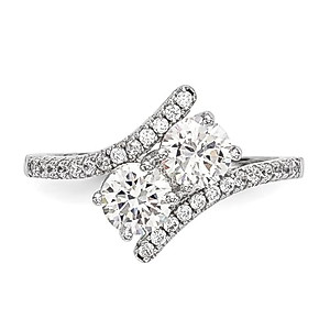 925 Sterling Silver Rhodium Plated CZ Cubic Zirconia Simulated Diamond Two Stone Polished Bypass Ring Size 8 Jewelry for Women