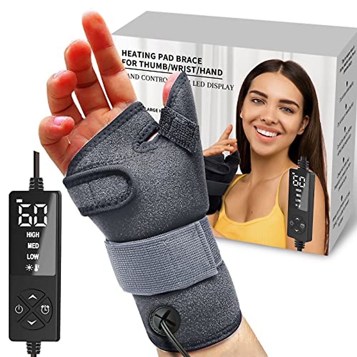 ELEKHEAL Wrist Thumb Brace Heating Pad for Arthritis and Carpal Tunnel Relief, Heated Wrap for Sprains Trigger Thumb, De Quervain's Tenosynovitis, Tendonitis Wrist Hand Pain Relief