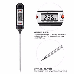 Digital Meat Thermometer, Akozon WT-1 Instant Read Digital Thermometer Probe Electronic Kitchen BBQ Food Meat Temperature Gauge Tester for Grilling BBQ Smoker Chefs