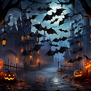 Lonfehaps 100 Pcs Bats Halloween Decoration Wall Stickers, 3D Halloween Bats Waterproof Wall Stickers 4 Size Black PVC Bat Wall Decal for Halloween Bathroom Home Decor Room Party Decor