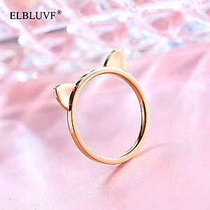 ELBLUVF 18k Rose Gold Plated Stainless-Steel Cat Ears Ring Cat Ring Size 4-7 (7)