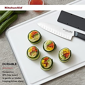 KitchenAid Classic Plastic Cutting Board with Perimeter Trench and Non Slip Edges, Dishwasher Safe, 12 inch x 18 inch, White and Gray