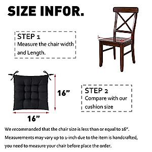 ELFJOY 4 Pack Chair Cushions for Dining Chairs 17x17 inch Seat Cushions for Kitchen Chairs Soft and Comfortable Square Chair Pads with Ties, Black