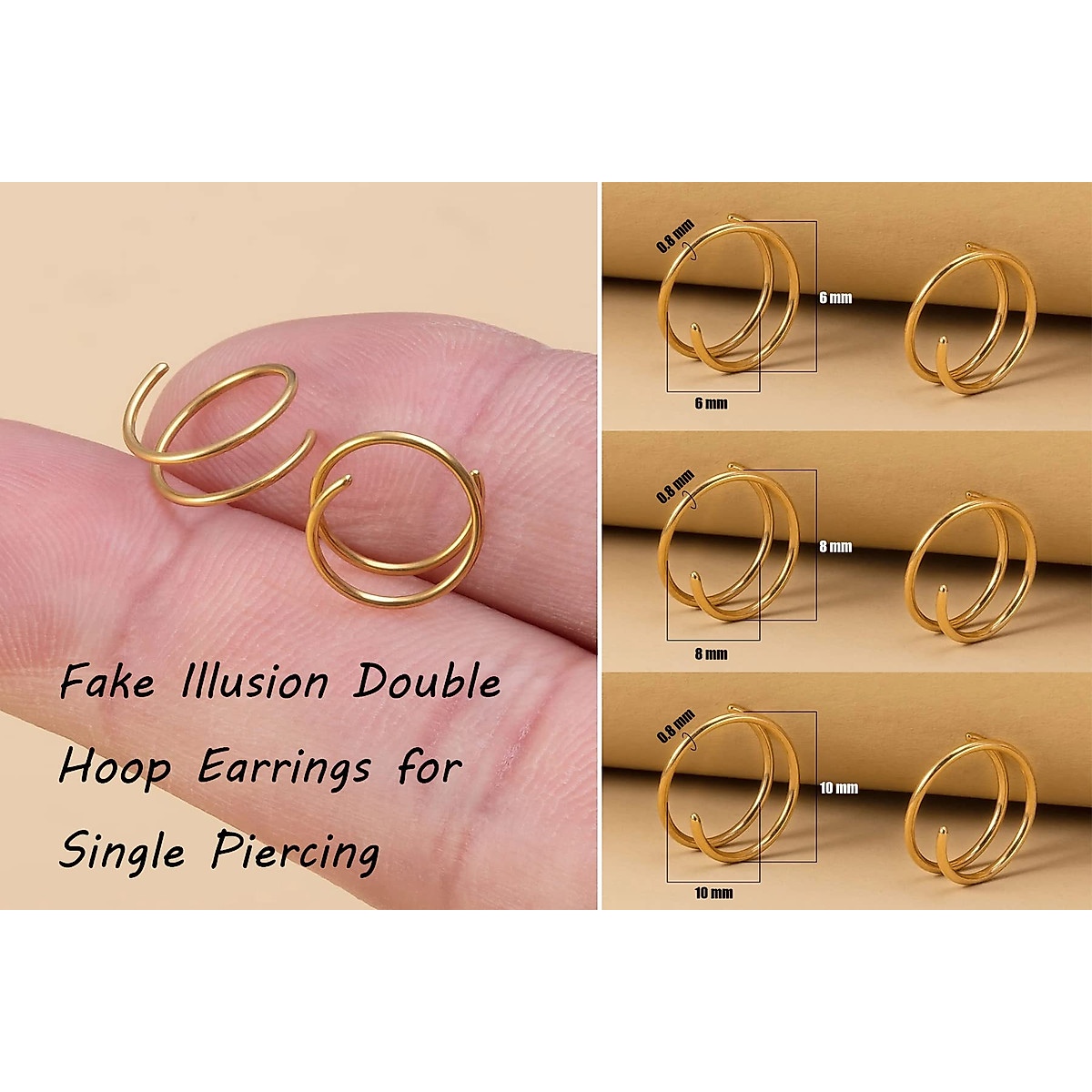 Double Hoop Earrings for Single Piercing, 3 Pairs 316L Surgical Steel Spiral Twist Illusion Lobe Cartilage Helix Hoop Earring Double Hoop Earrings for One Hole
