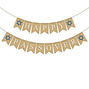 Rainlemon Jute Burlap Happy Passover Banner Rustic Mantel Fireplace Garland Decoration Supply