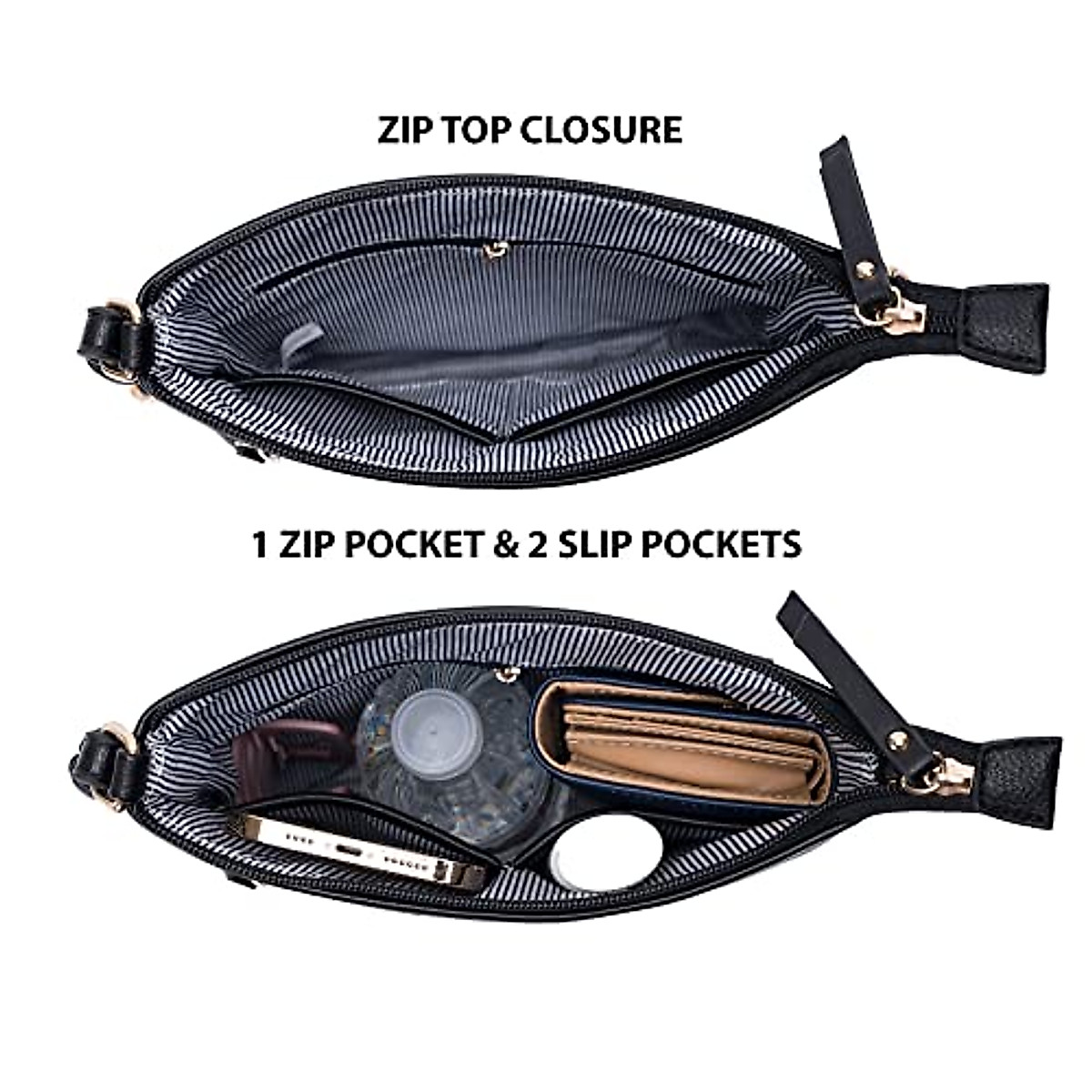 Solene Crossbody Bag Functional Multi Pocket Messenger Purse Top Zip Closure Shoulder Handbag With Adjustable Strap-WU093(Black)