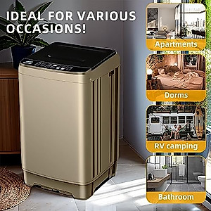 OOTDAY 15.6lbs Full-Automatic Washing Machine, 2 in 1 Portable Washing Machine, 10 Programs 8 Water Levels with LED Display, Low Noise and Easy Store for Apartment,Dorms,RV Camping Dark-Gold