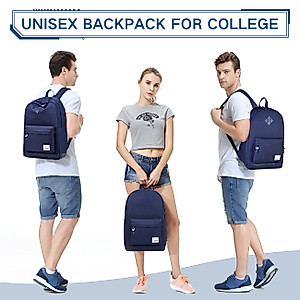 VASCHY Backpack for Men Women, Water-Resistant School Backpack Bookbag Daypack for Teens/College Students Plain Blue