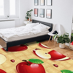Red Apples Area Rug for Bedroom Living Room- Fresh Apples with Green Leaves Contemporary Floor Carpet Comfy Runner Rug Nursery Playmats Farm Fruit Home Decor Mat, 4'x6'