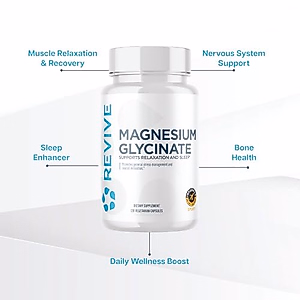 Revive MD Pure Magnesium Glycinate Capsules 200mg High Absorption Supplement for Relaxation & Stress Relief - Organic Memory & Sleep Support Pills for Strong Bones, Normal Nerve & Muscle Function