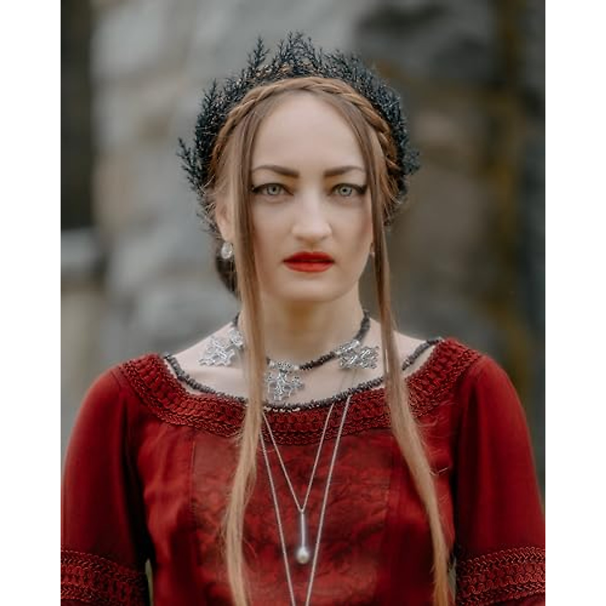 MOSTORY Handmade Gothic Black Flower Crown- Elf Dark Headband Fairy Woodland Headpiece Elven Forest Circlet for Halloween Renaissance Goth Wedding Cosplay Photo Prop