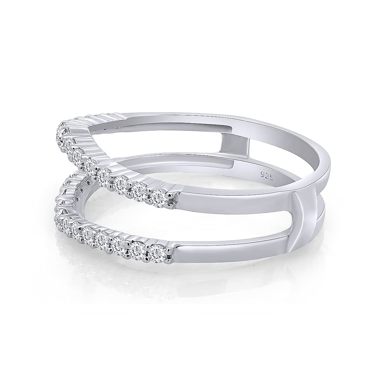 AFFY 0.50 Carat Round Sparkling White Cubic Zirconia Curve Enhancer Guard 14k White Gold Over Sterling Silver Ring Size-7