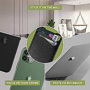 2 Pack Phone Card Holder, Dual Pocket Leather Phone Wallet Stick On, Credit Card Holder for Phone Case, Back of iPhone Samsung Android Smartphones, Black