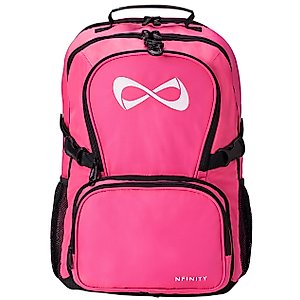 Nfinity Classic Cheer Backpack - Detachable Purse and Laptop Sleeve - Lightweight Travel Backpack for Cheerleaders (Pink)