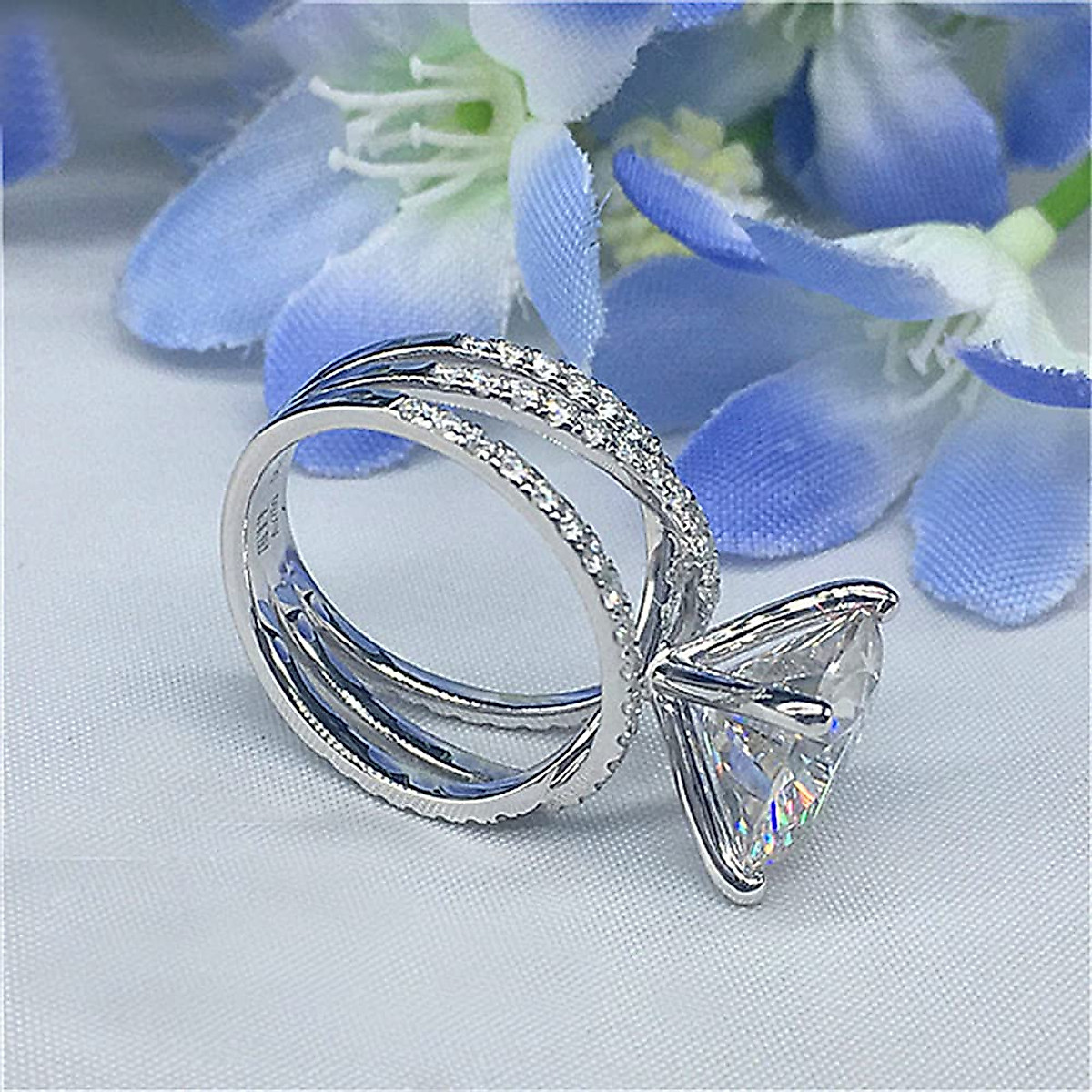 hsiyyecg Shiny Round Cut Cubic Zirconia Multi Row Cross Knot Women's Eternity Engagement Wedding Band Ring, X Cross Wrap Around CZ Rings Size 6-10 (US Code 8)