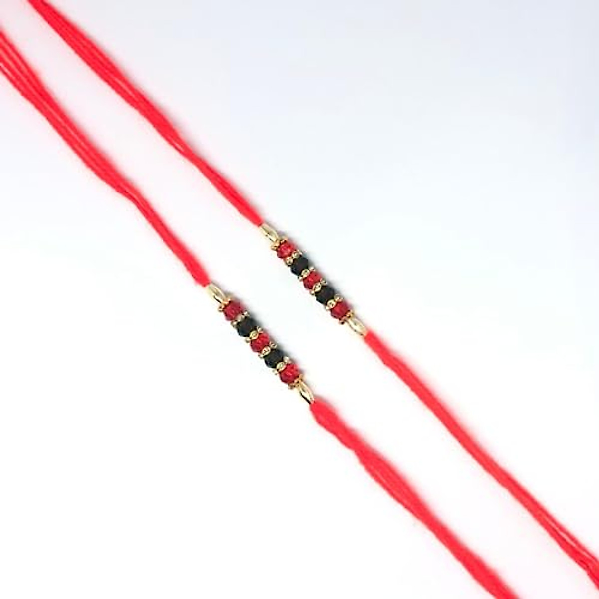 IndiaBigShop Rakhi for Bhaiya, 2 Ring Stone Brother Rakhee, Rakhi, Red-Green Crystal with Stone Rings Rakhi Thread- Set of 2