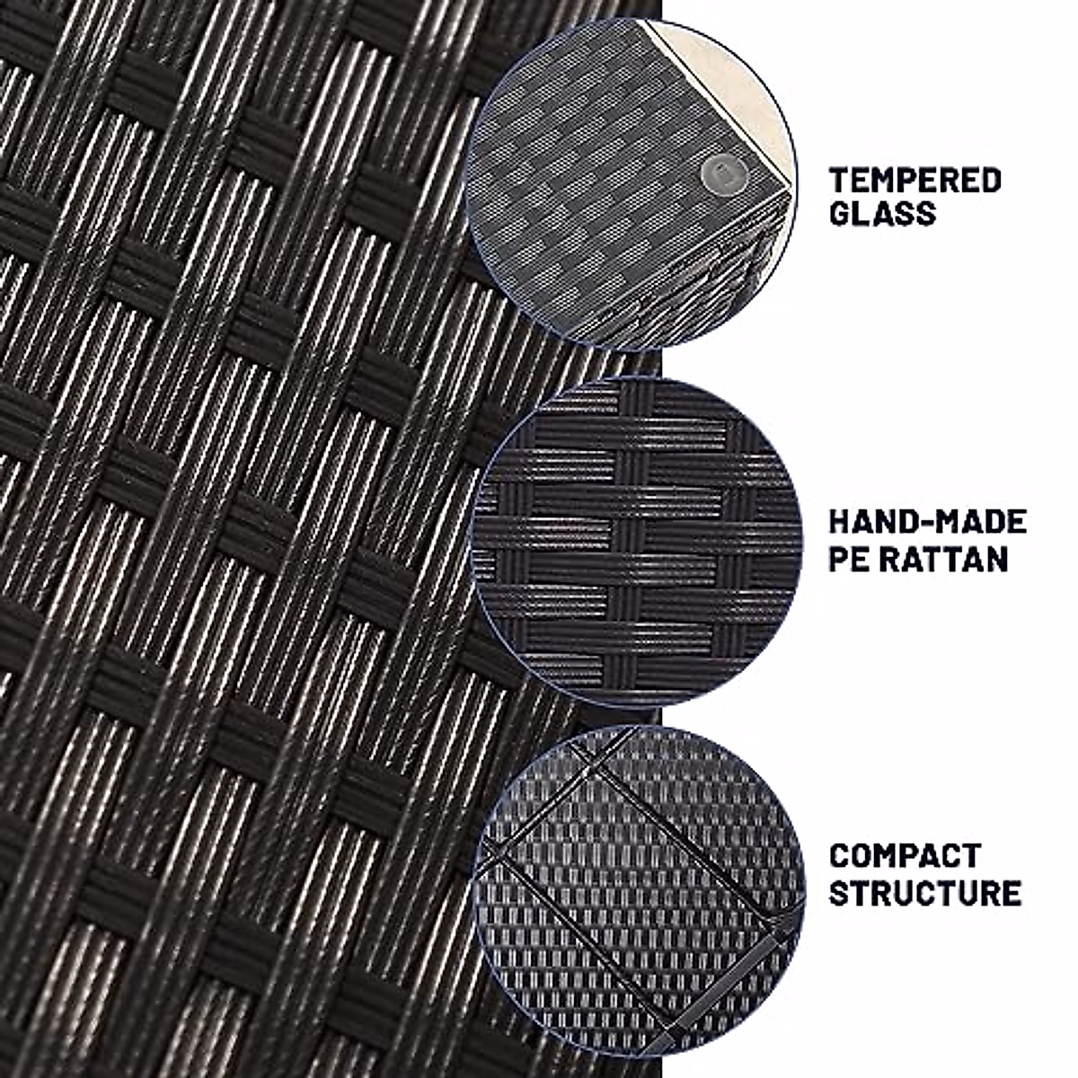 PAOLFOX 5 Piece Modern Patio Conversation Sets, Wicker Patio Furniture, Black/Blue