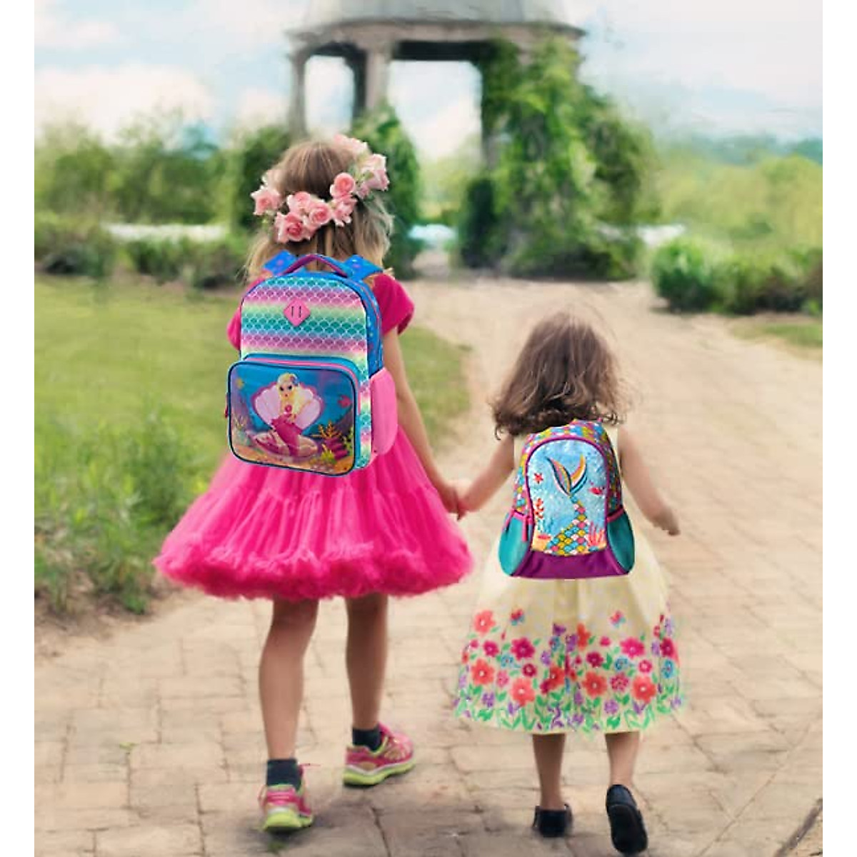 Mermaid Backpack for Girls 15 Inch with Shells Pearl Mirage Effect Changeable Lenticular Pictures Hologram 4-10 Age School Backpack for Preschool Early Elementary Kindergarten with Chest Straps