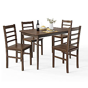 Giantex Dining Chairs Set of 4, Easy to Assemble, Farmhouse Style, Sturdy Wooden Traditional Kitchen Dining Room Chairs, Walnut