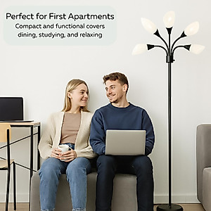 LIGHTACCENTS Modern Multi Head Floor Lamp - Medusa 5 Light Standing Lamp Tall Bedroom Lamp with 5 Positionable Bright Acrylic White Shades with 3-Light Mode Switch(Silver)