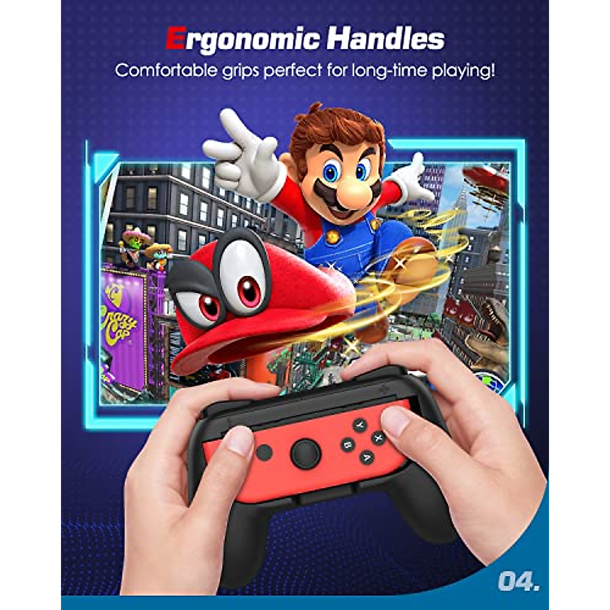 MoKo Grip for Nintendo Switch OLED Model Joycon & Switch Joy-Con, [2-Pack] Ergonomic Hand Grip Controller Handle Kit Compatible with Nintendo Switch/Switch OLED 2021 Joy Cons Controllers, Black