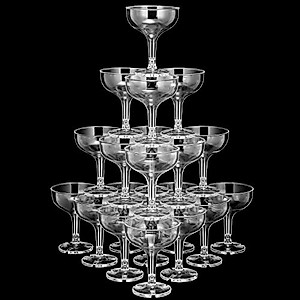 Set of 50 Champagne Glasses 5 oz Unbreakable Plastic Martini Glasses Disposable Wine Cups Stackable Stemmed Champagne Coupe Shatterproof Party Stem Cups for Wedding Birthday Home Bar Margarita