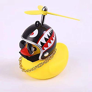 Rubber Duck Toy Car Ornaments Yellow Duck Car Dashboard Decorations with Propeller Helmet (Black＆White)