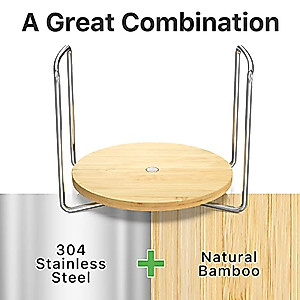 Wisuce Bamboo Plate Holders for Dinner Plates, Adjustable 9"-13" Plate Dish Rack Organizer Stand Stainless Steel Dish Storage Holder for Kitchen Drawer, Countertop, Cabinet, Shelf, Cupboard (Large)