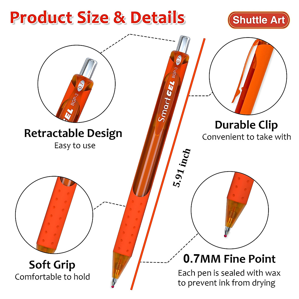 Colored Gel Pens, Shuttle Art 20 Colors Retractable Gel Ink Pens with Grip, Medium Point (0.7mm) Smooth Writing for Adults and Kids Writing Journaling Taking Notes Drawing at School Office Home