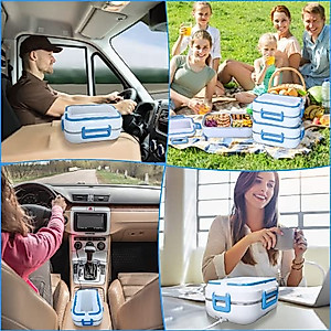 Electric Lunch Box 60W Portable Food Warmer Heater 3-in-1 1.5L Faster Heated Lunch Boxes 12V 24V 110V for Car Truck Home Heating Microwave 304 Stainless Steel Container with Fork Spoon & Carry Bag
